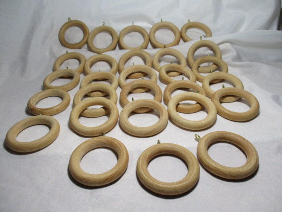 Twenty-eight Natural Tone Wooden Cafe Curtain Rings Needlecraft Round ...