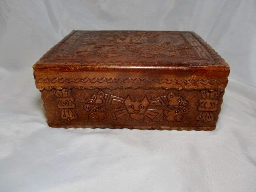 A 1980's Peruvian Leather Box With Hand Carved Images of Native Art. - Etsy