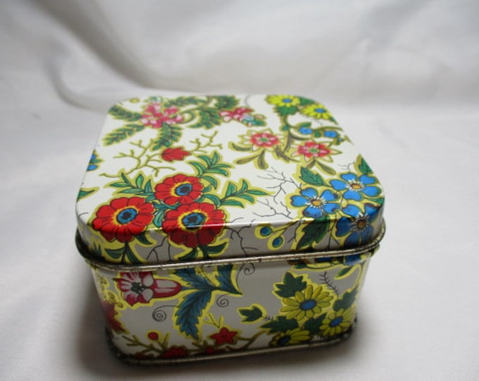 A Vintage Asian Themed Tiny Tin Box With Colorful Flowers & Gold Accents. - Etsy