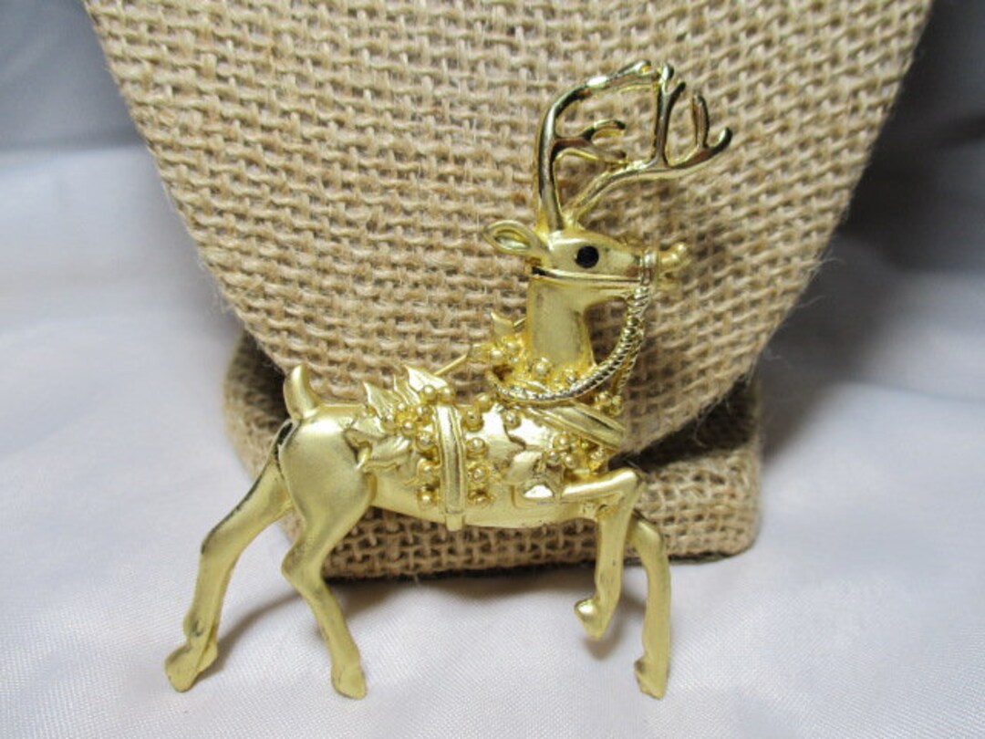 A Prancing Reindeer Brooch/pin in a Gold Tone With - Etsy