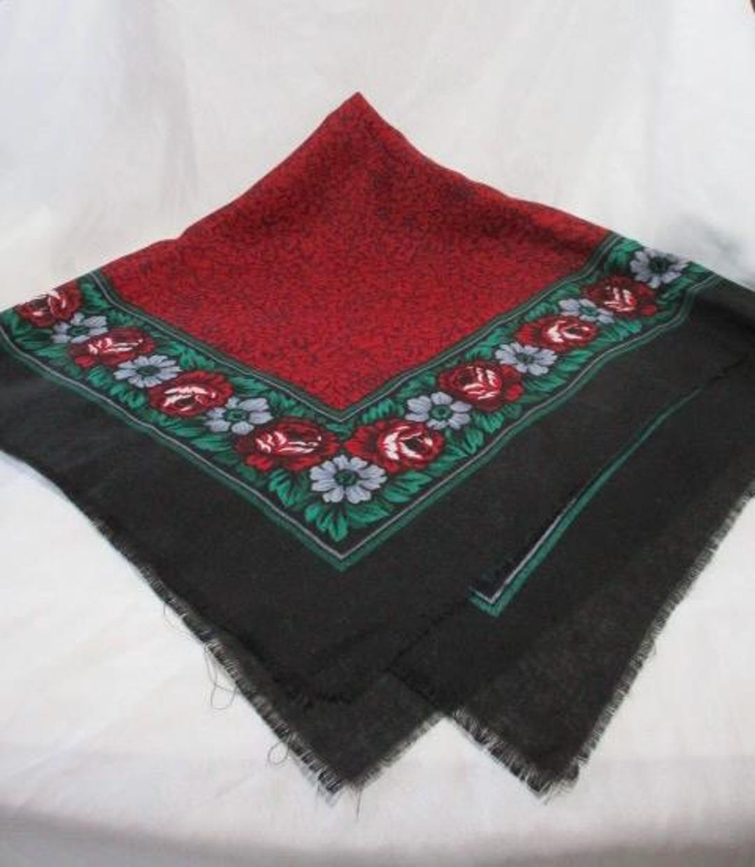 A Vintage GLENTEX Brand Black and Red Scarf With a Border of Muted Red ...