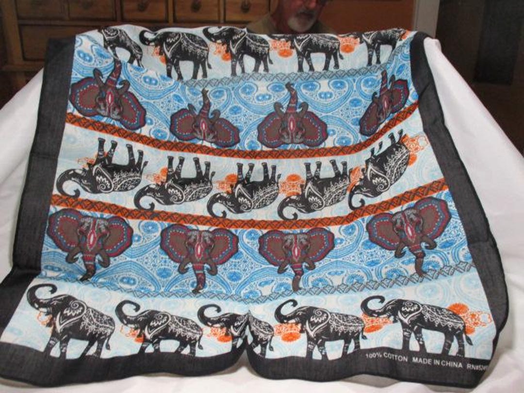 Mystical INDIA Print Elephants Trunks up for Good Luck Bandana in ...