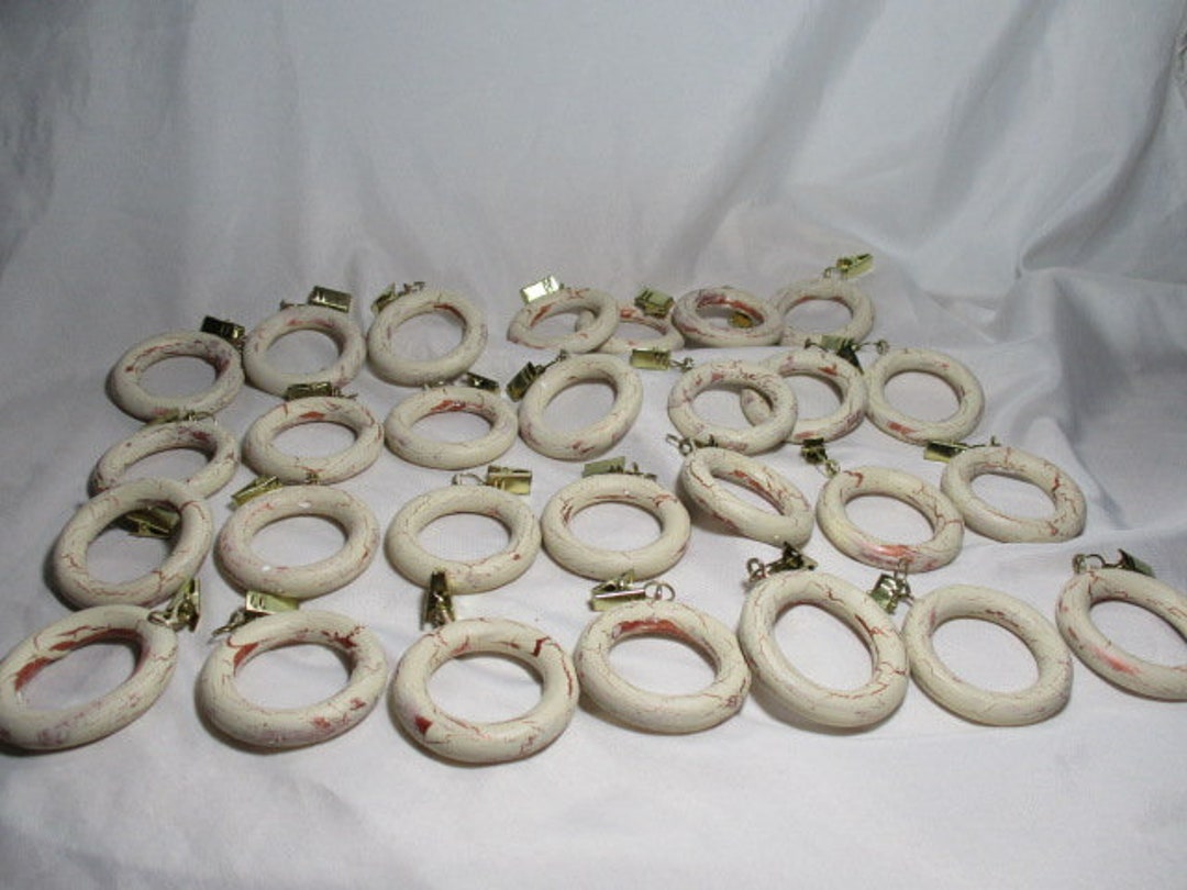 Twenty-eight Wooden Cafe Curtain Rings in a Crackle Finish of Brown and ...