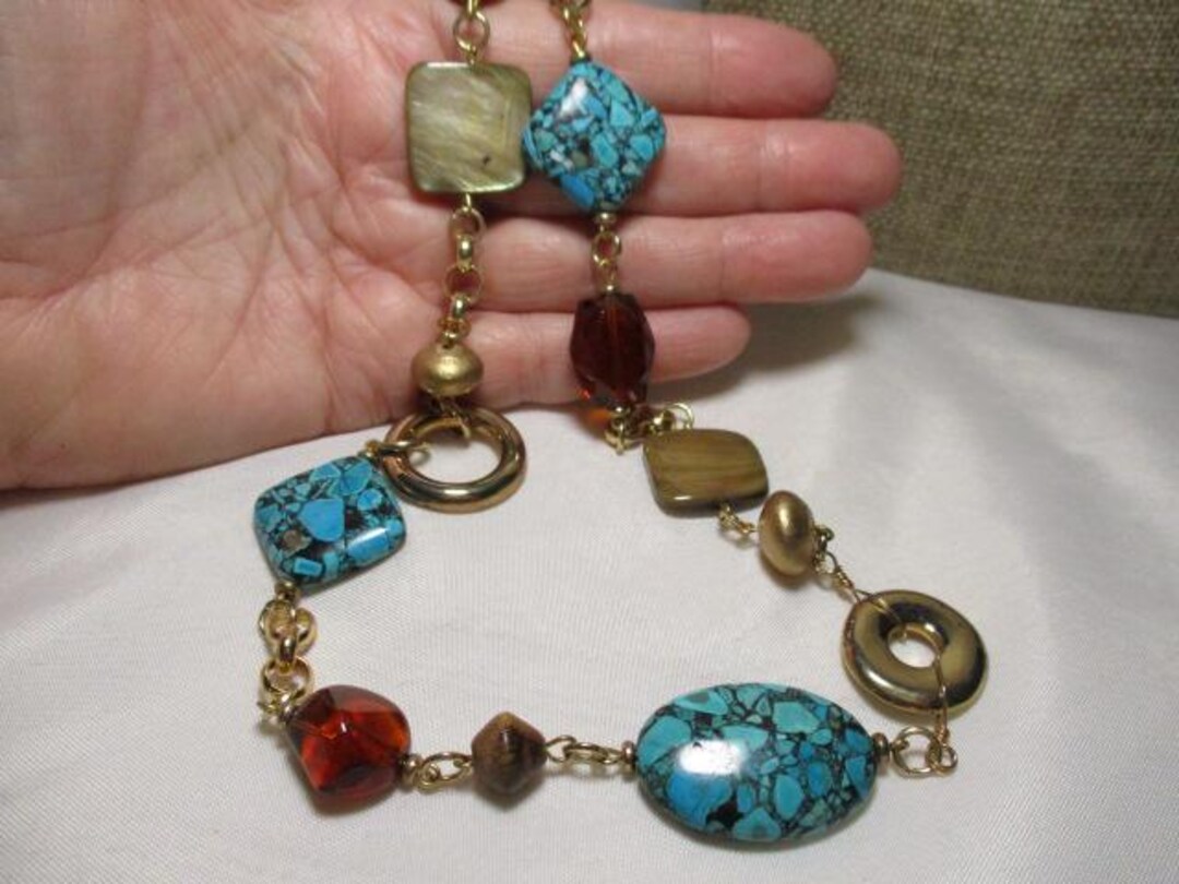A Super Nice Premier Designs Golden Beaded Necklace With Mosaic ...