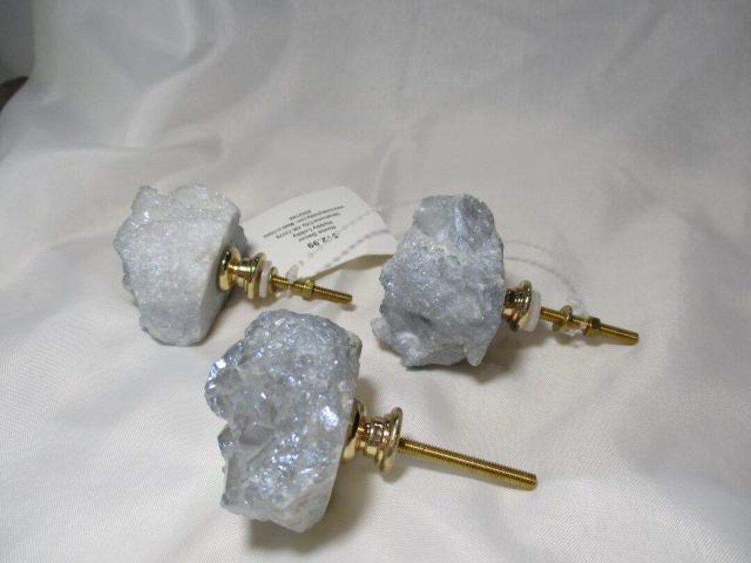 Three Natural Sparkling Crystal Rock Knobs With Little Crystals in a ...