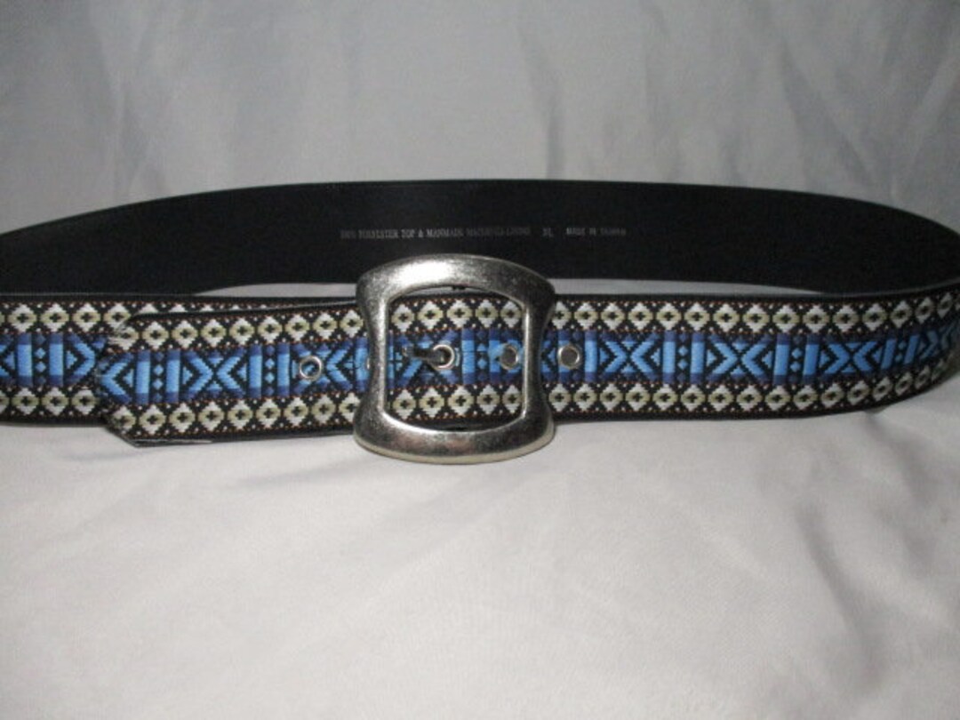A 1980's Hipster/groovy Patterned Belt in Shades of Blue,tan, Black ...