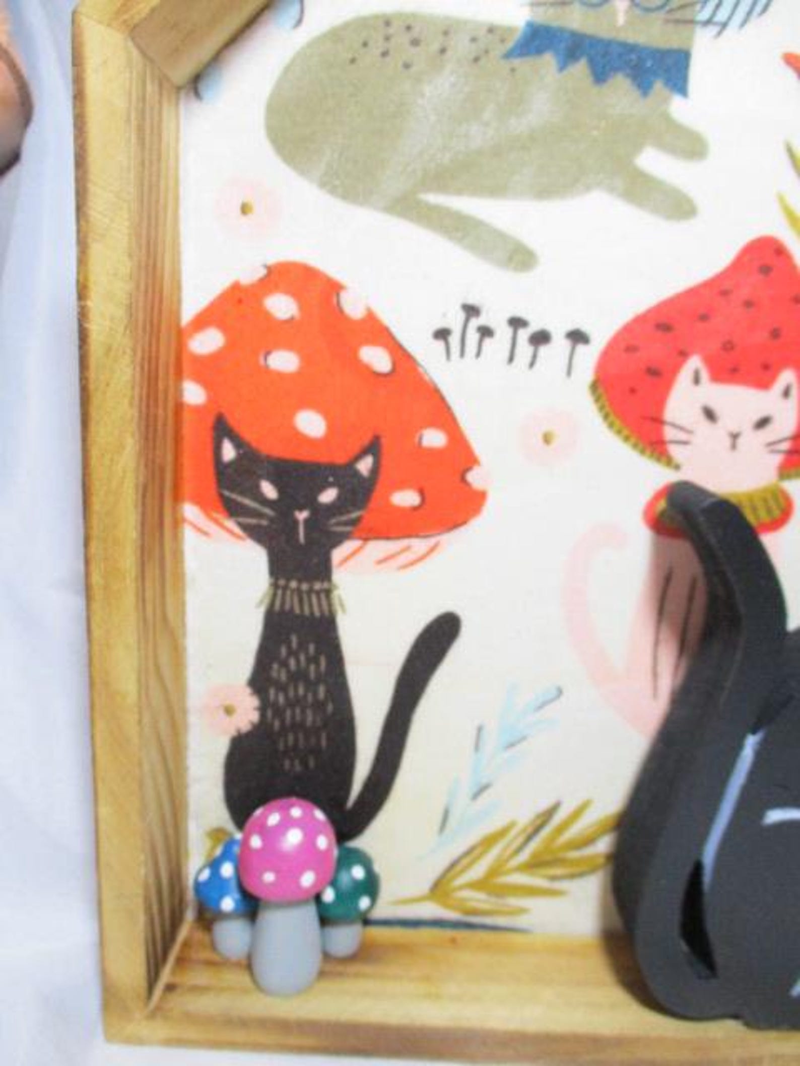 Hand Crafted Cool Cat Diorama With Antique Reproduction Cat & Mushrooms ...