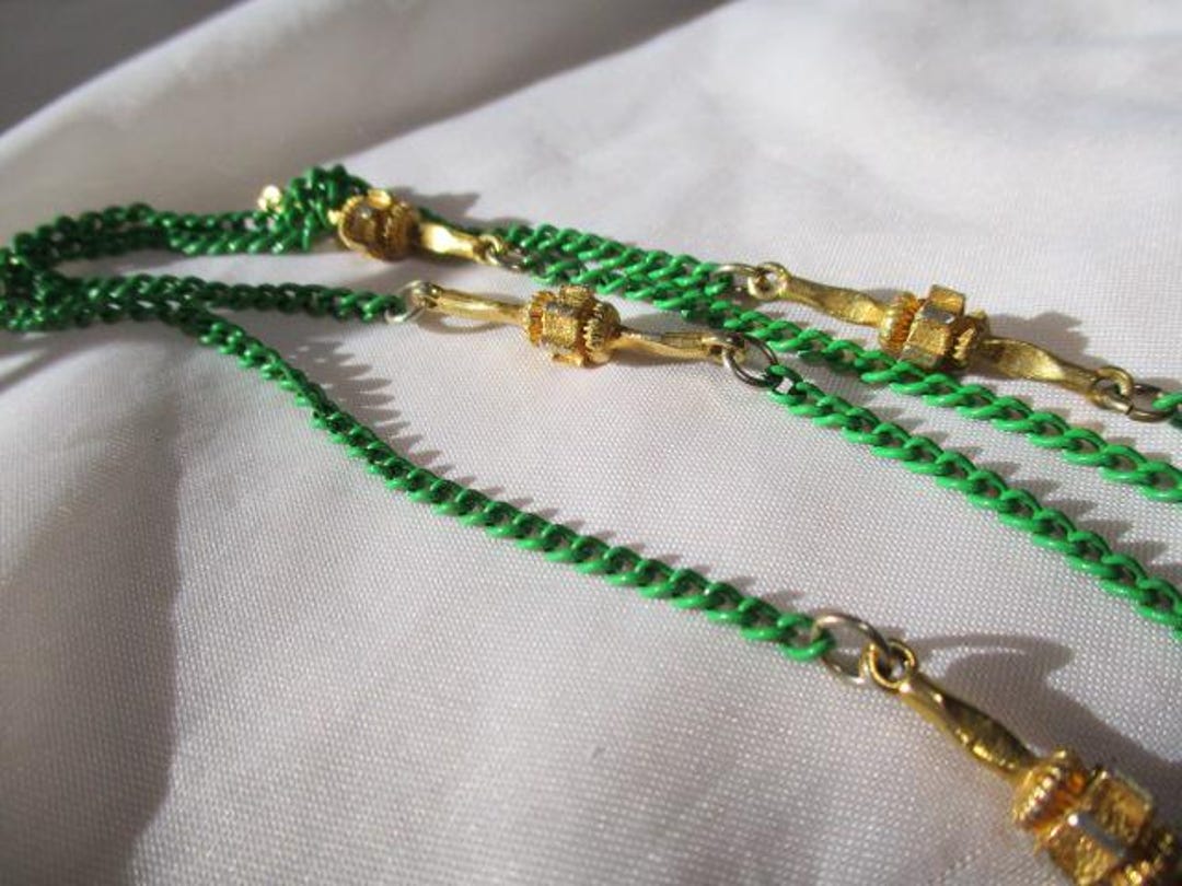 A 1960's Green Chain Necklace With Gold Tone Sectional Bars. - Etsy