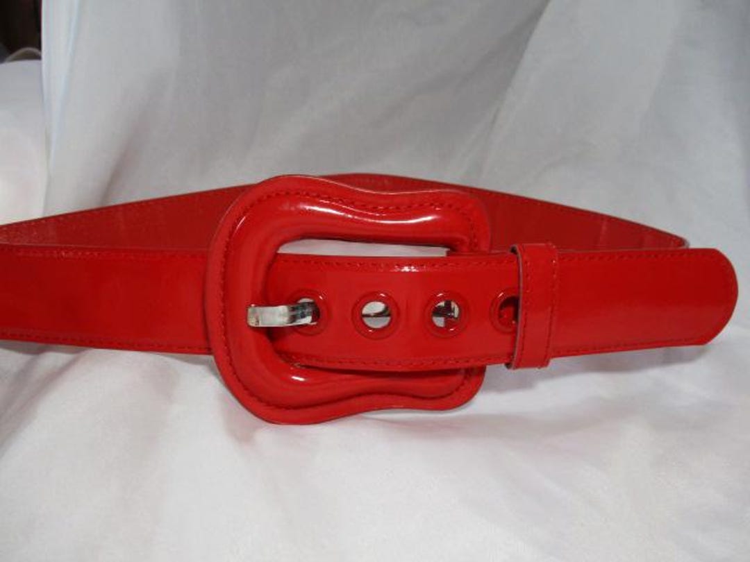 A Vintage, Bright Red Vinyl/patent Leather Like Shiny Belt. - Etsy