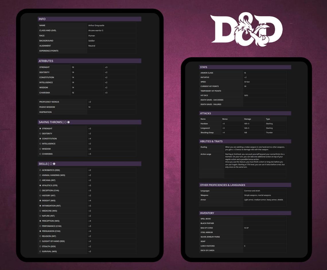 Notion Character Template / Notion for Writers / Dungeons and Dragons D ...