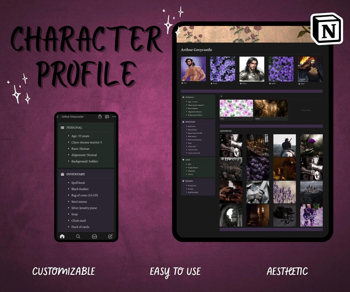 Notion Character Template / Notion for Writers / Dungeons and Dragons D ...
