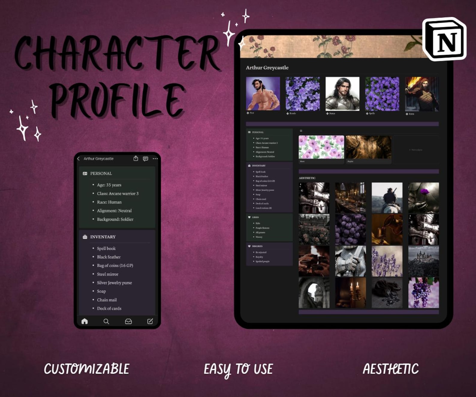 Notion Character Template / Notion for Writers / Dungeons and Dragons D ...