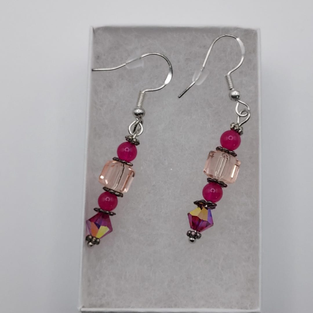 Handmade Magenta Rose Earrings: Swarovski Crystal, Sterling Silver - Etsy