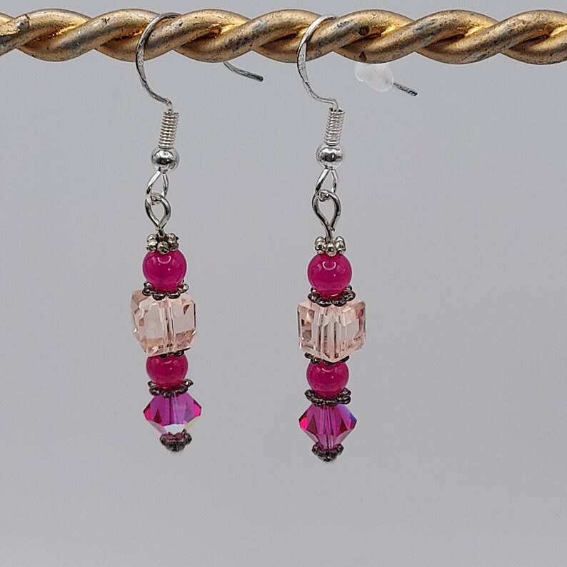 Handmade Magenta Rose Earrings: Swarovski Crystal, Sterling Silver - Etsy