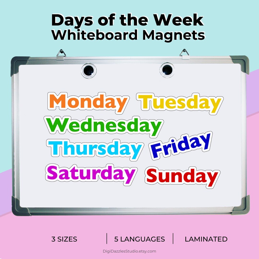 Days of the Week Magnets for Whiteboard Set, Rainbow Classroom Schedule ...