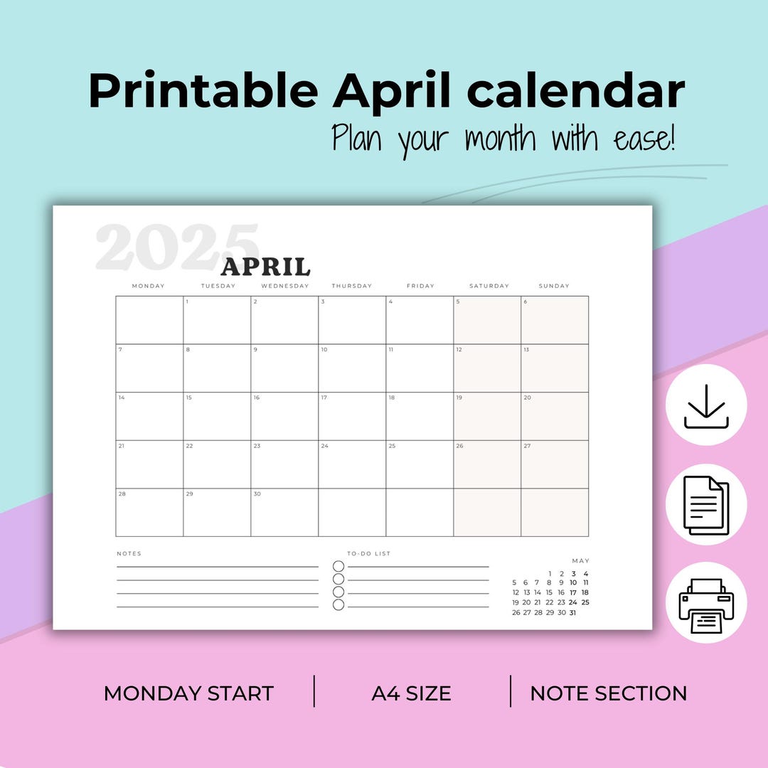 Printable and Editable April Calendar 2025, Monthly April Planner ...