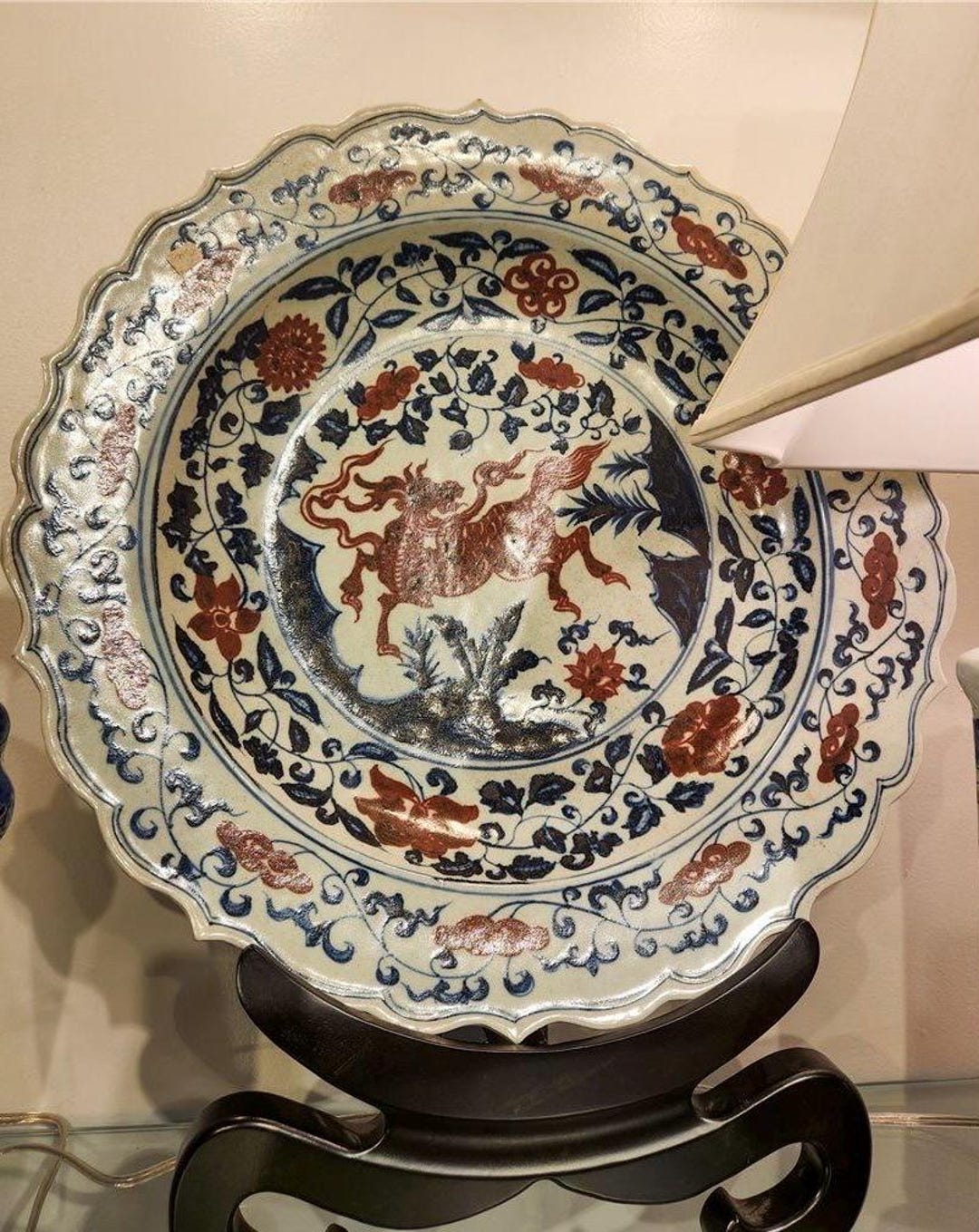 Vintage Porcelain Dragon Platter With Wood Stand-21”d - Etsy