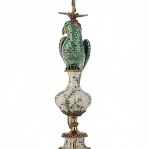 Porcelain Green Parrots Candlesticks, Candle Holders Pair With Bronze ...