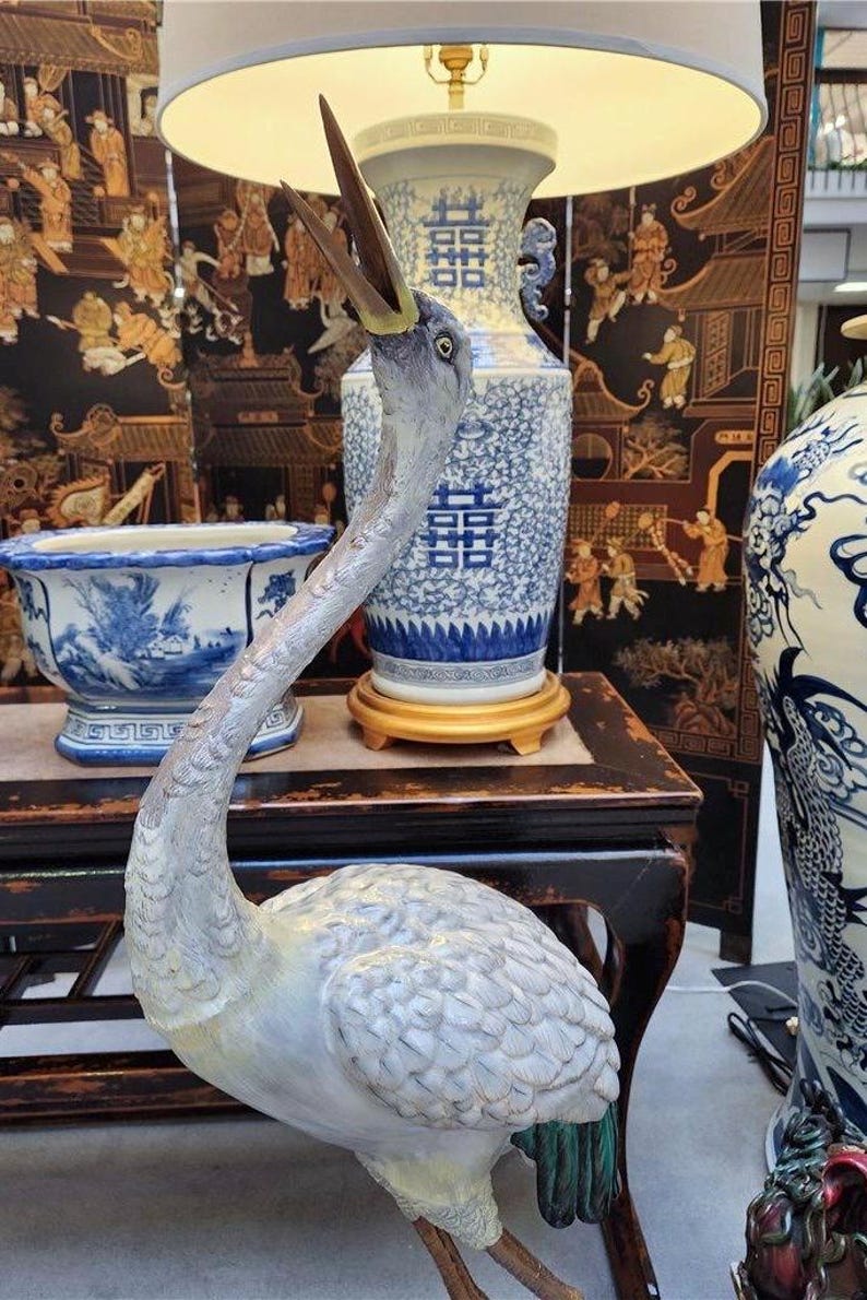 Porcelain Tall Crane With Bronze Ormolu Floor Sculpture-49”h - Etsy