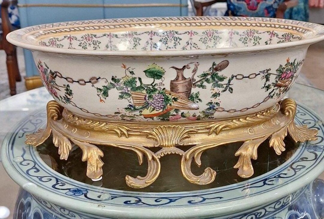 Hand Painted Hawthorne Floral Porcelain With Bronze Ormolu Planter - Etsy