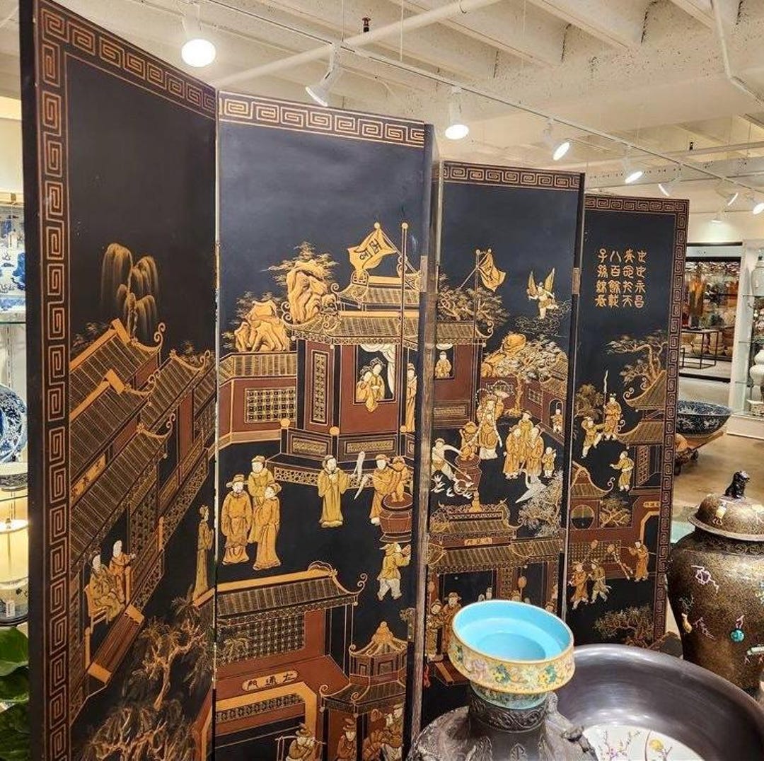 Vintage Oriental 6 Panel Screen Room Divider-96”l - Etsy