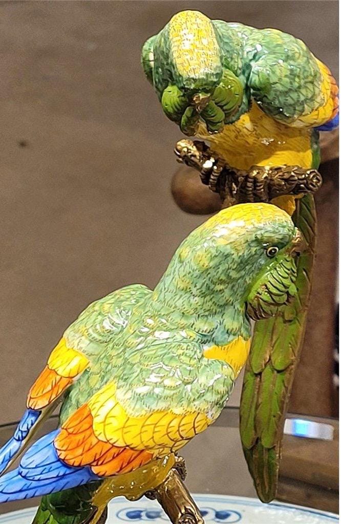 Porcelain Double Parrots Figurine With Bronze Ormolu - Etsy