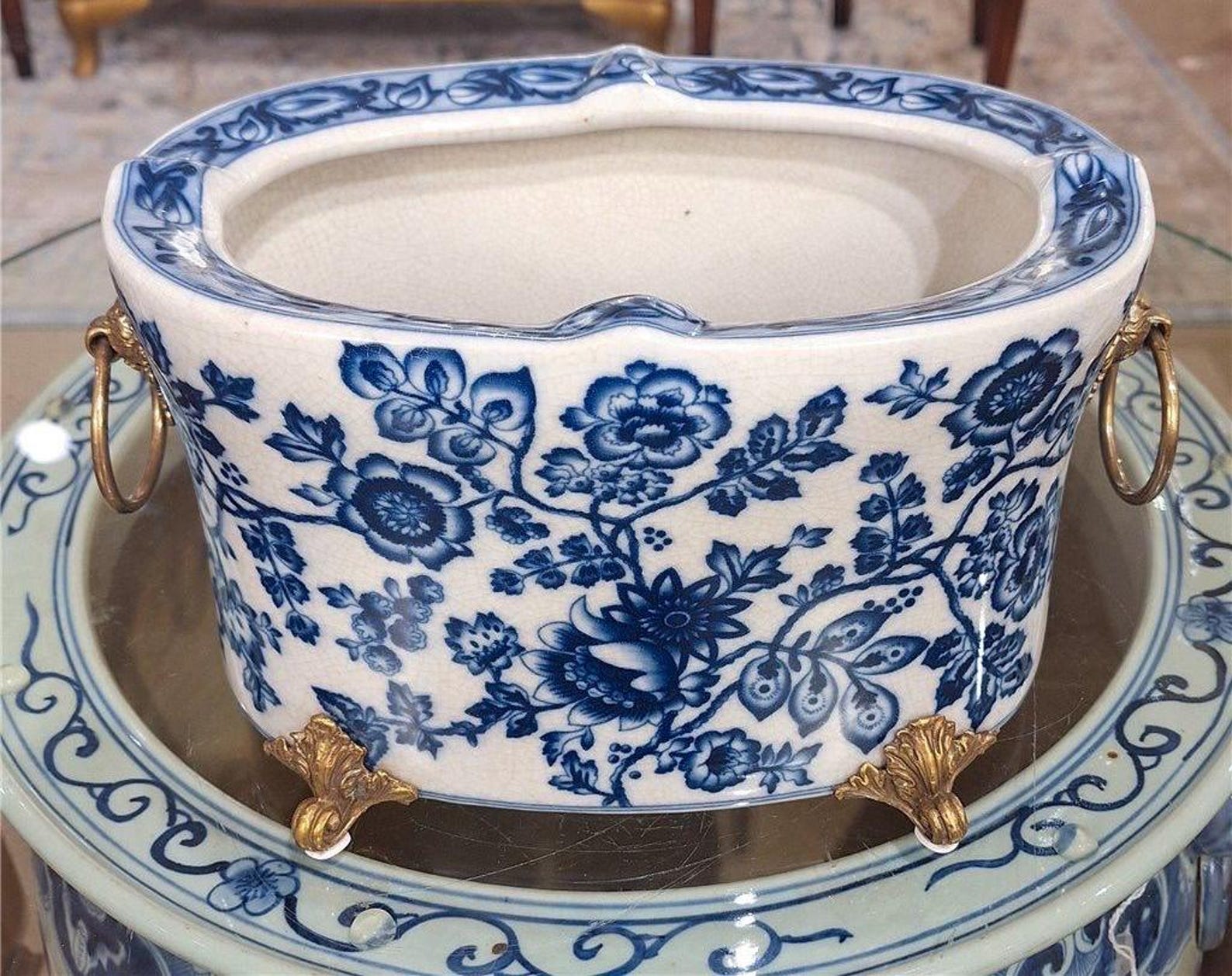 Hand Painted Oval Porcelain Chinoiserie Cachepot Planter - Etsy