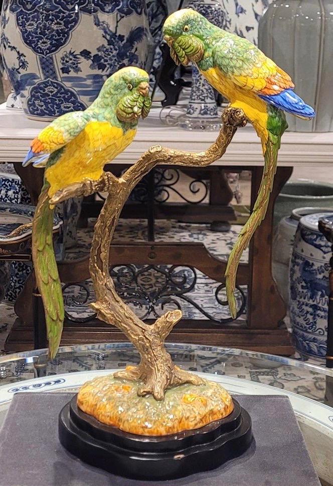 Porcelain Double Parrots Figurine With Bronze Ormolu - Etsy
