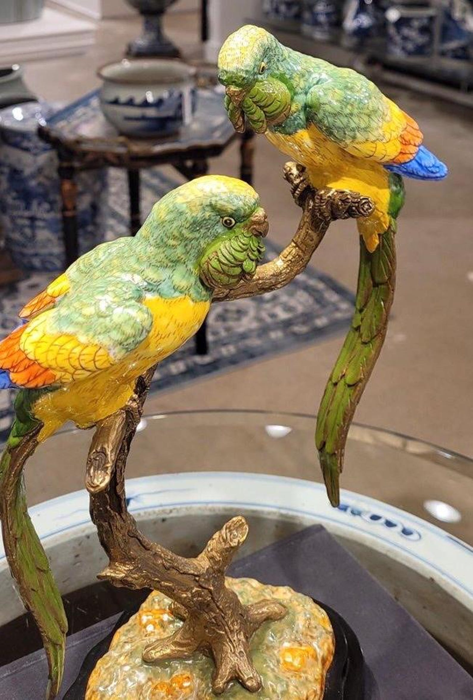 Porcelain Double Parrots Figurine With Bronze Ormolu - Etsy