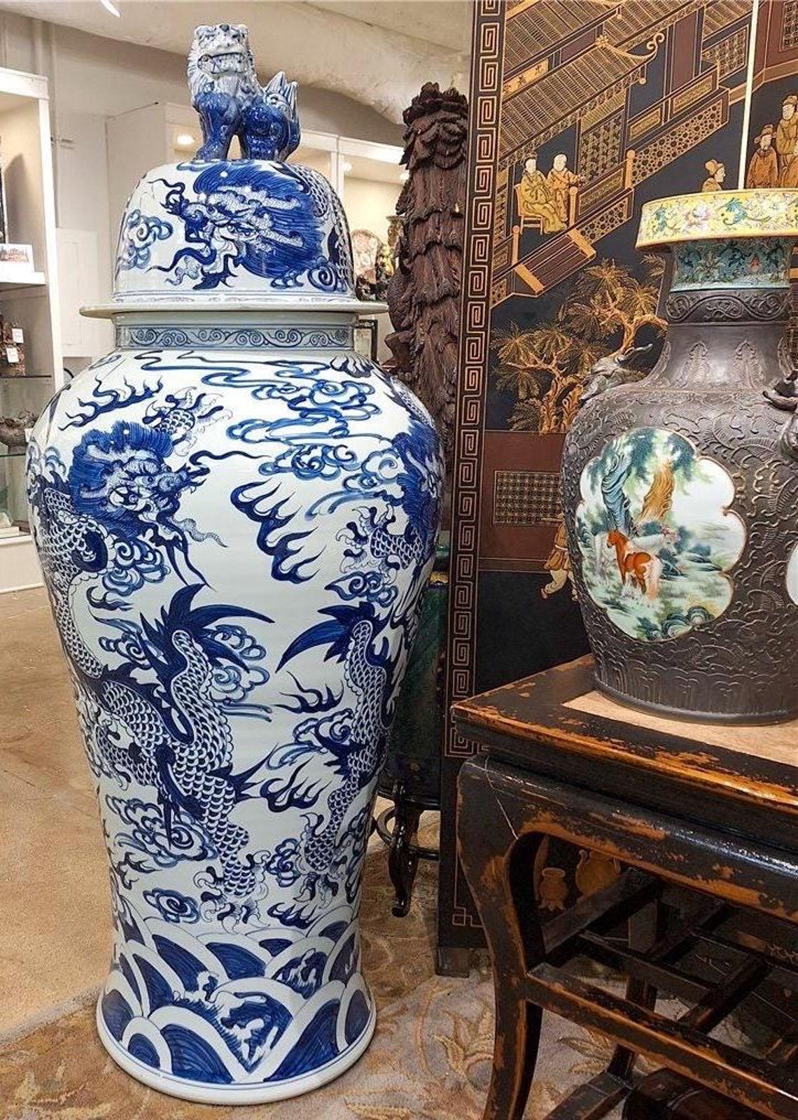 Exquisite Hand Painted Temple Jar Porcelain Dragon Floor Vase-62”h - Etsy