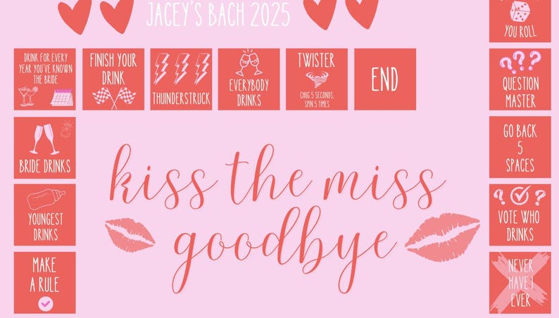 Kiss the Miss Goodbye Drinking Board Game - Etsy