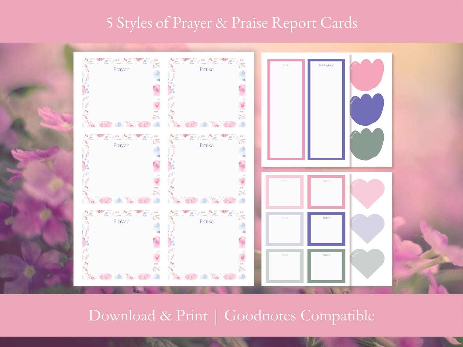 Printable Prayer Request and Praise Report Cards Pink Floral Blank ...