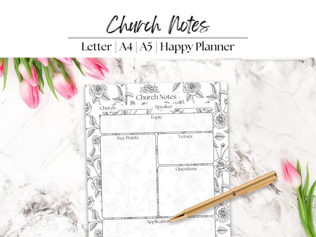 Church Notes Worksheet Printable: Floral Faith Planner Digital Download ...
