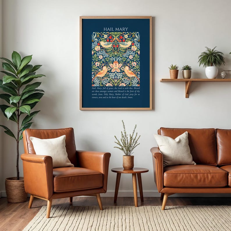 Hail Mary Prayer Print: Catholic Wall Art, Vintage William Morris ...