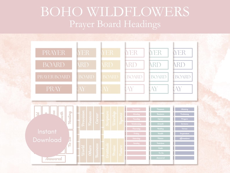 Boho Prayer Board Kit Headers Printable Christian Women's Bulletin ...