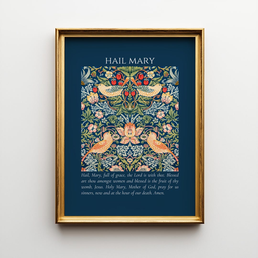 Hail Mary Prayer Print: Catholic Wall Art, Vintage William Morris ...
