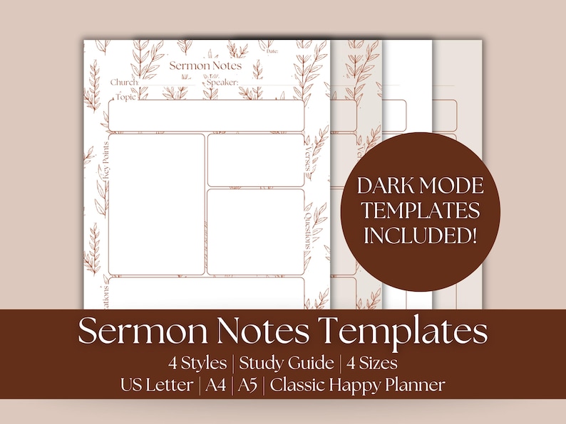 Boho Sermon Notes Templates Digital Download Worship Planner Inserts A5 ...