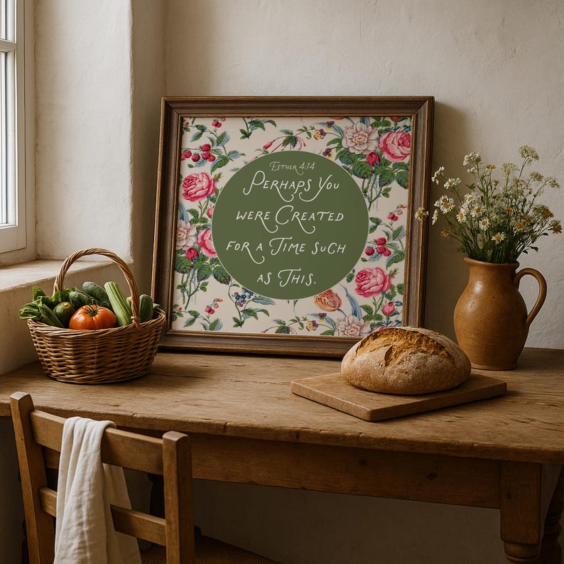 Esther 4:14 Bible Verse Print, Neutral Floral Home Decor (digital ...