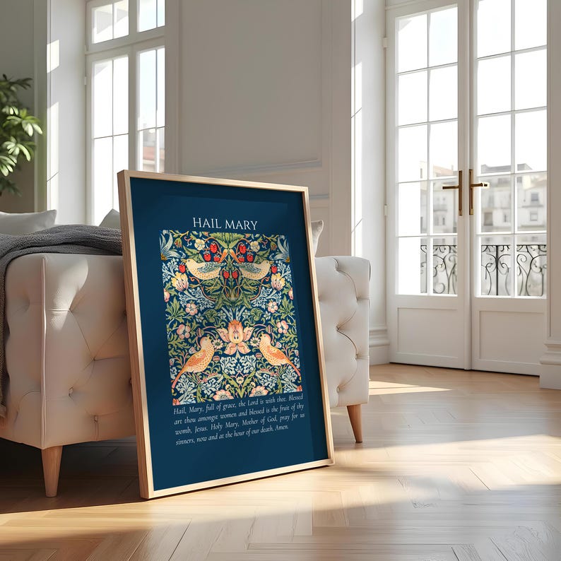 Hail Mary Prayer Print: Catholic Wall Art, Vintage William Morris ...