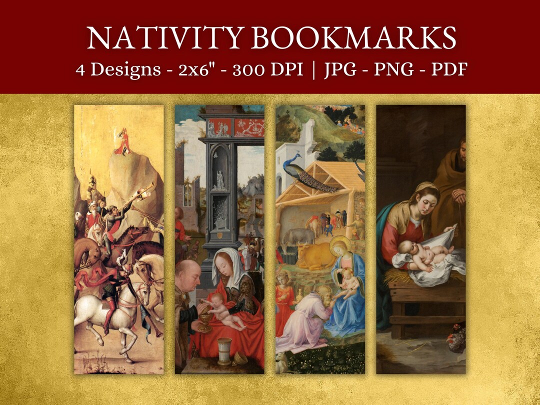 Printable Nativity Bookmarks Christian Renaissance Art Collage Strips ...