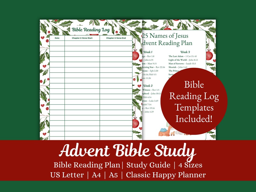 Bible Reading Log Digital Download Plus Names of Jesus Advent Reading ...