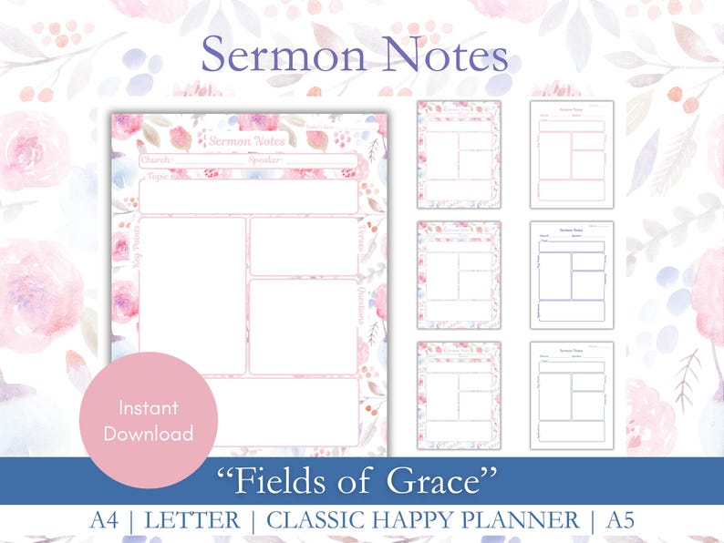 Sermon Notes Templates Bundle: Guided Worship Reflection Worksheets, 6 ...