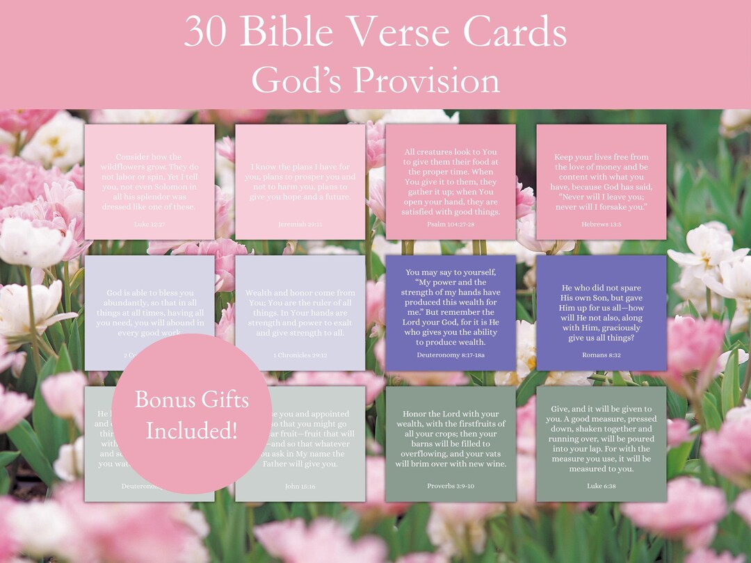 30 God's Provision Bible Verse Cards, Inspiring NIV Scripture ...