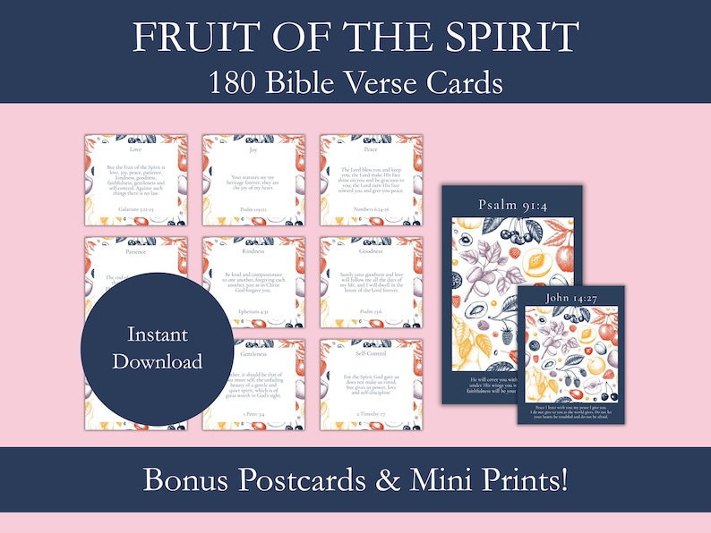 180 Bible Verse Cards, Fruit of the Spirit Scriptures, Printable ...