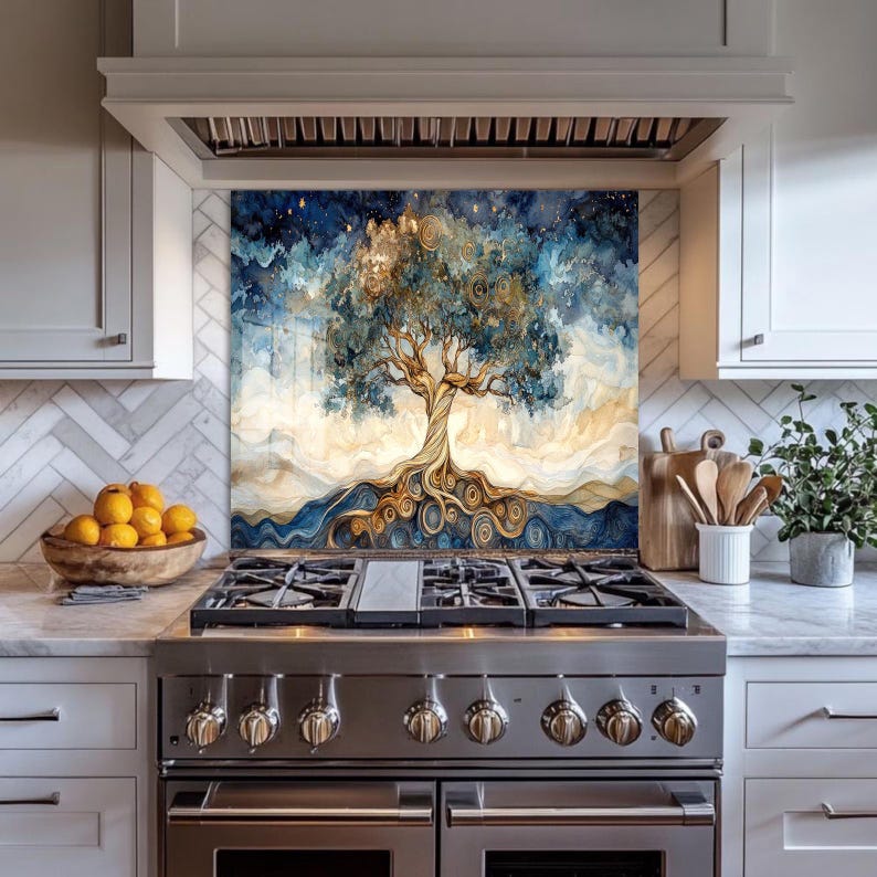 Tree of Life Tempered Glass Backsplash,copper Splashback Tile ...