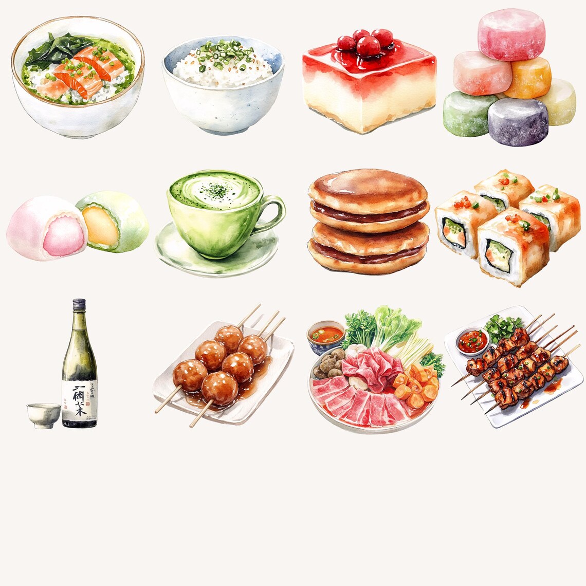 37 Watercolor Japan Food Clipart - Sushi Watercolor & Japanese Foods ...