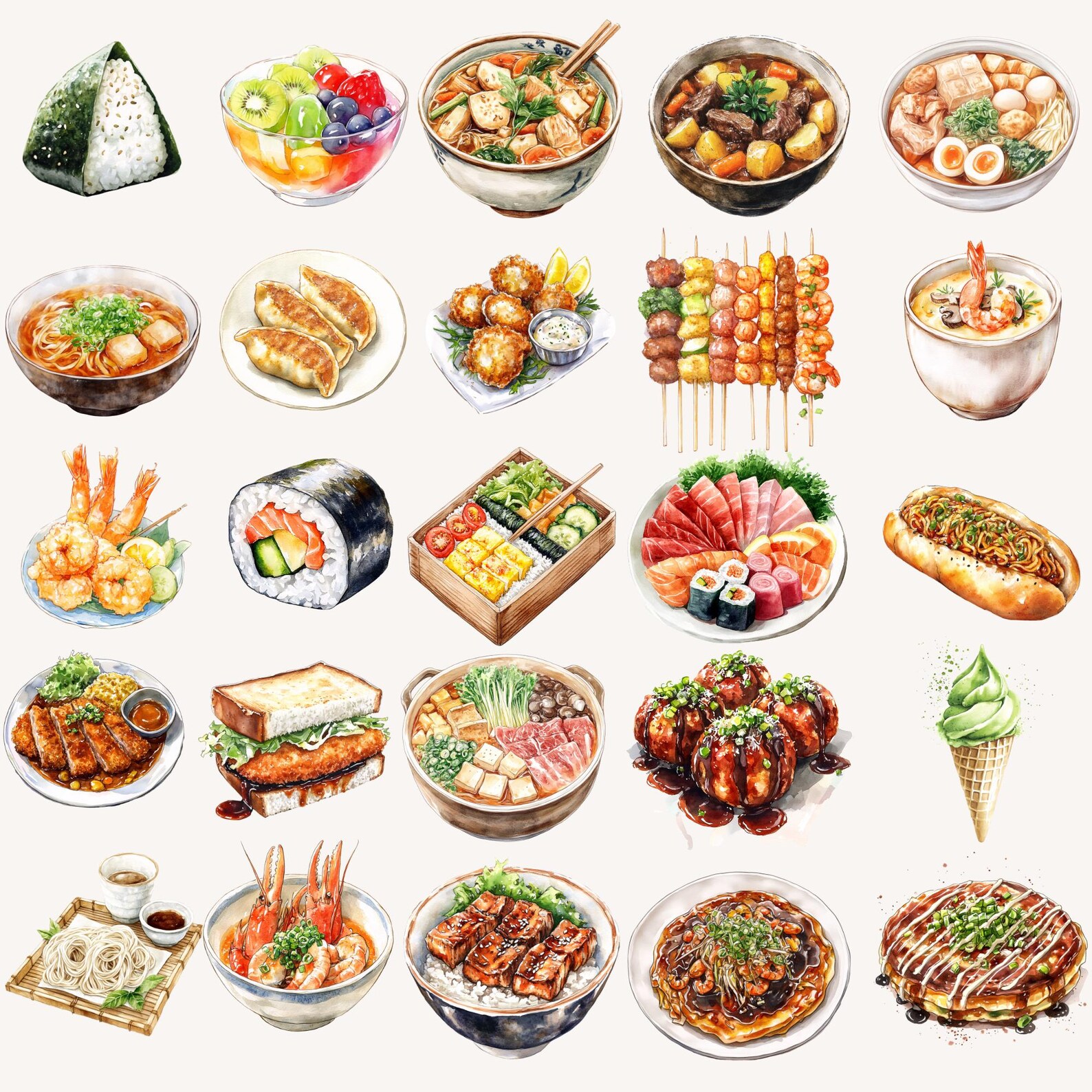 Watercolor Japanese Food Clipart – Sushi, Ramen, & More (37 PNG) - Etsy