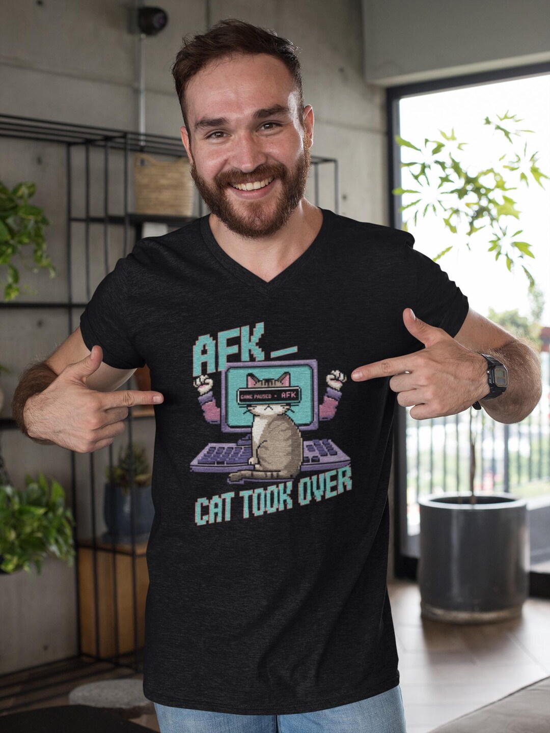 AFK Cat Took Over T-shirt - Funny Gaming Pixel Art Shirt - Gamer Cat ...