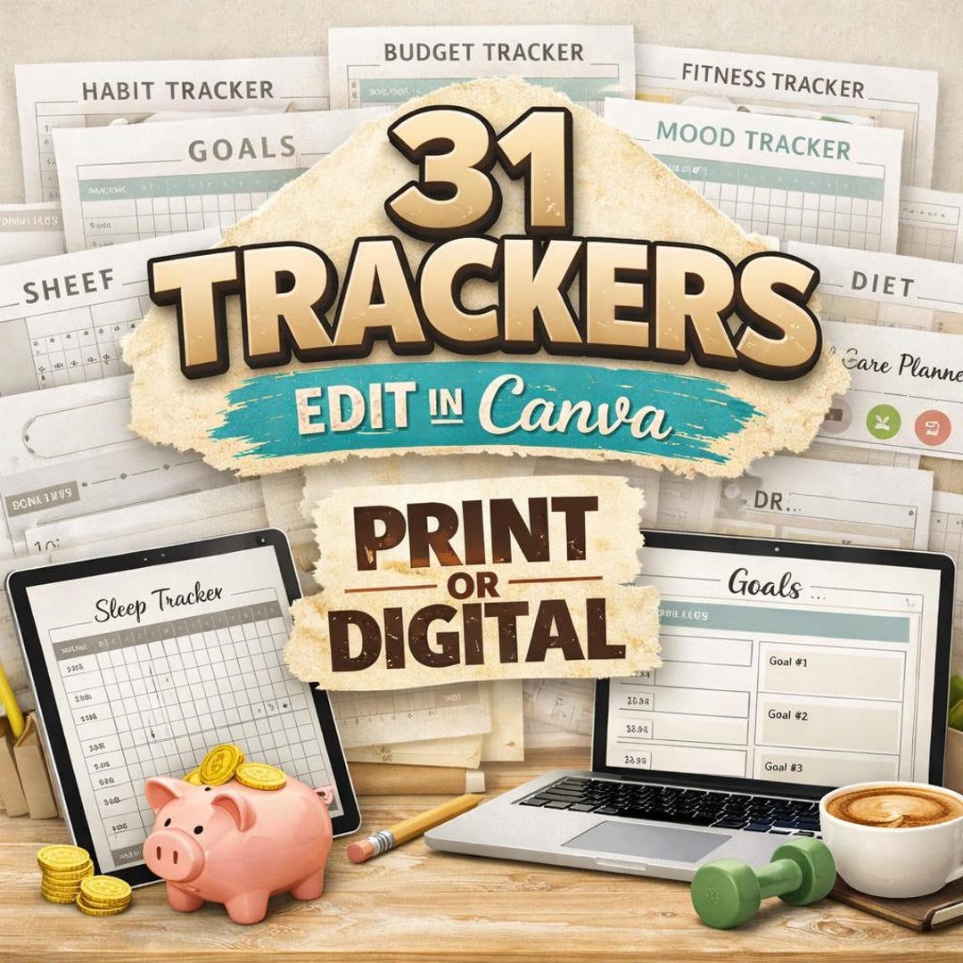 Tracker Bundle Canva Template | Daily Weekly Monthly Planner Goal ...
