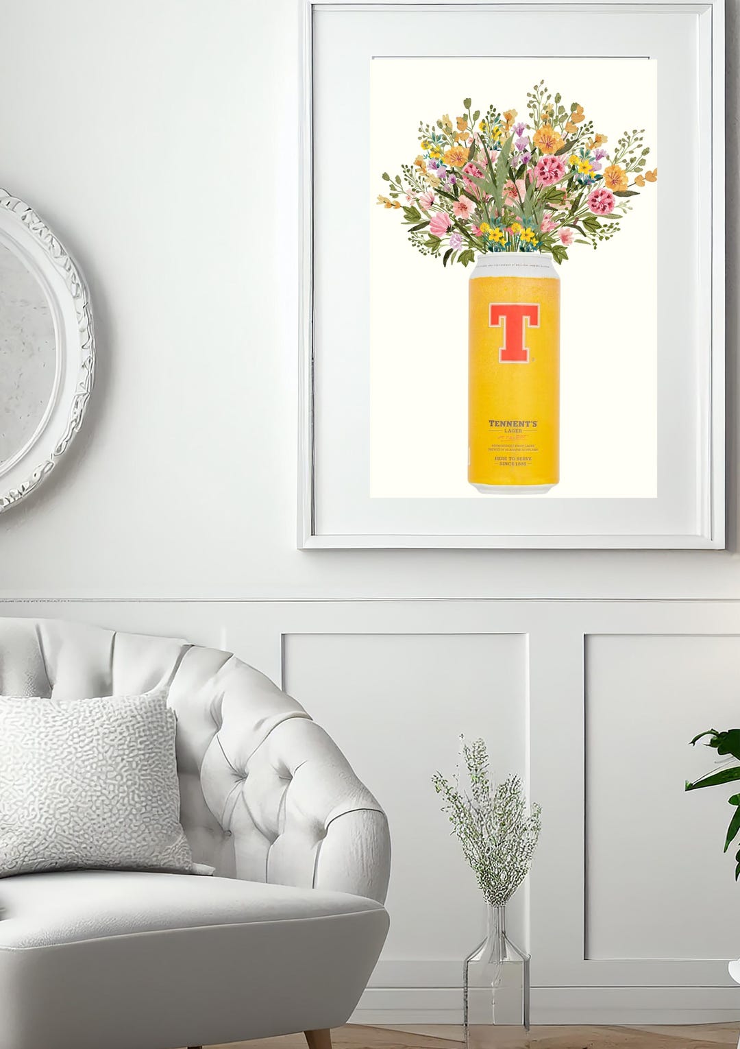 Tennents Lager Can Print With Flowers | Cheeky Scottish Wall Art ...